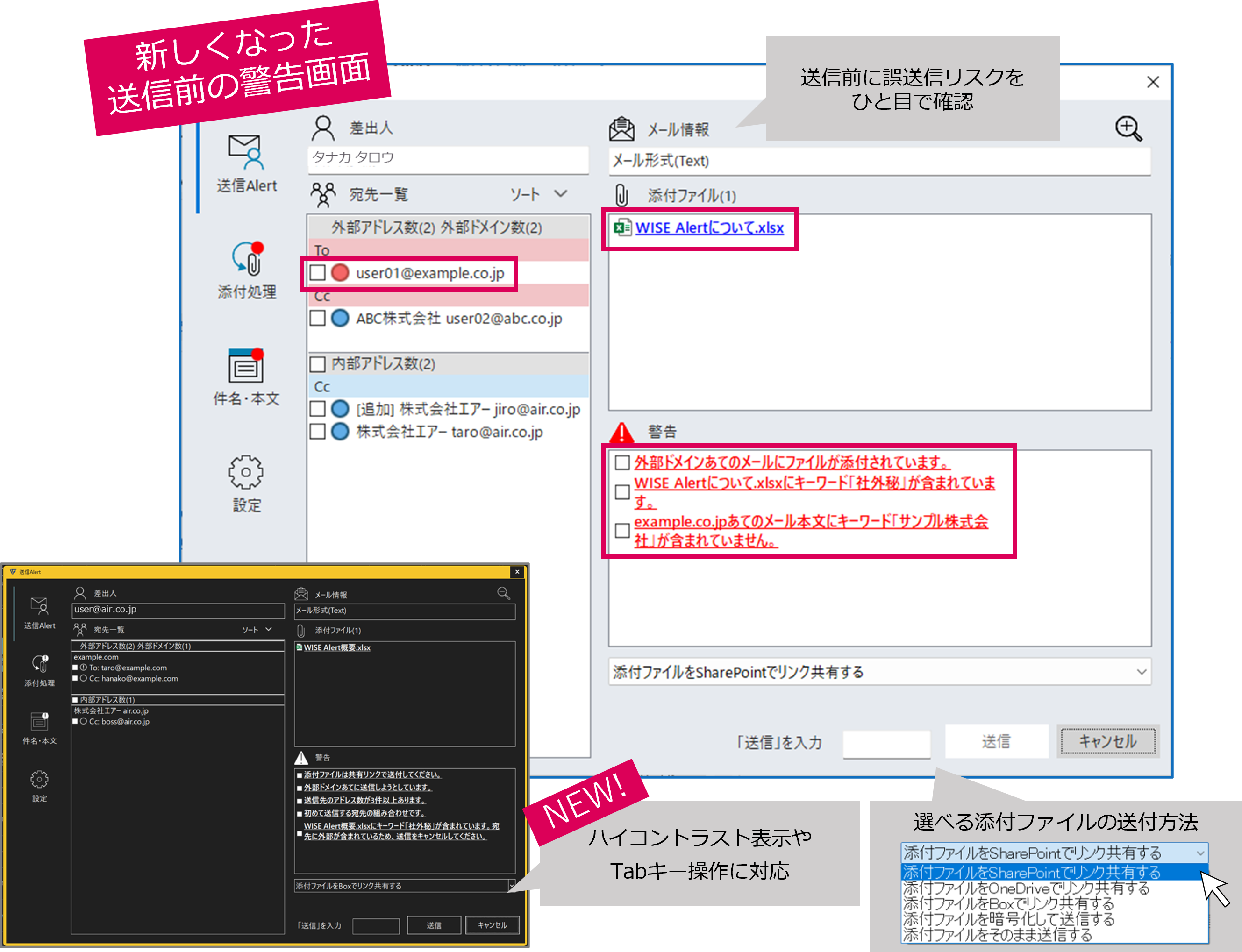 製品コンセプト ｜ メール 誤送信対策は 「WISE Alert」 ｜ AIによるメール 監査・監視/IoTデータベースなら｜株式会社エアー